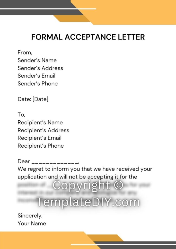 Formal Acceptance Letter Sample Template Examples [Word]