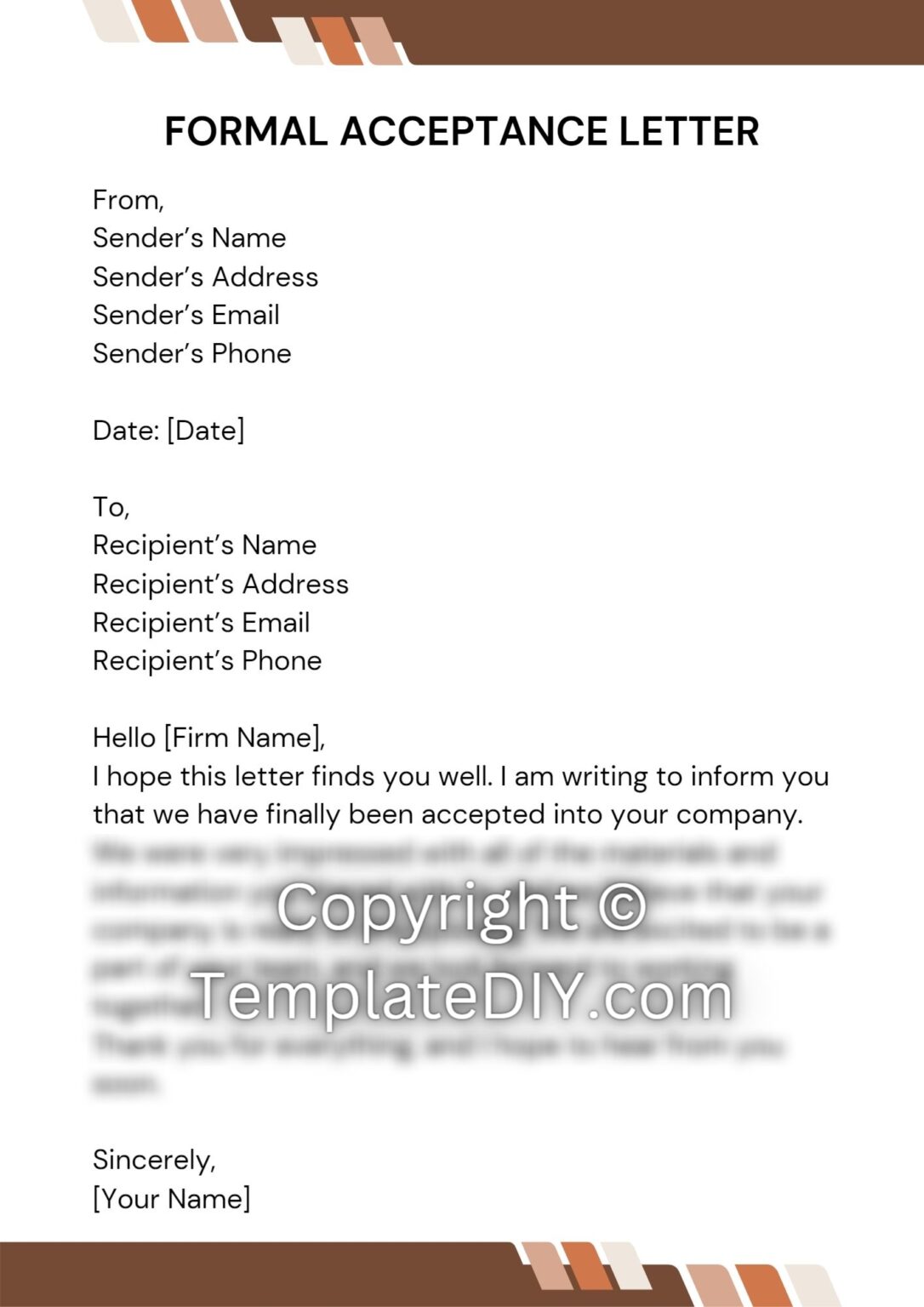 Formal Acceptance Letter Sample Template Examples [Word]