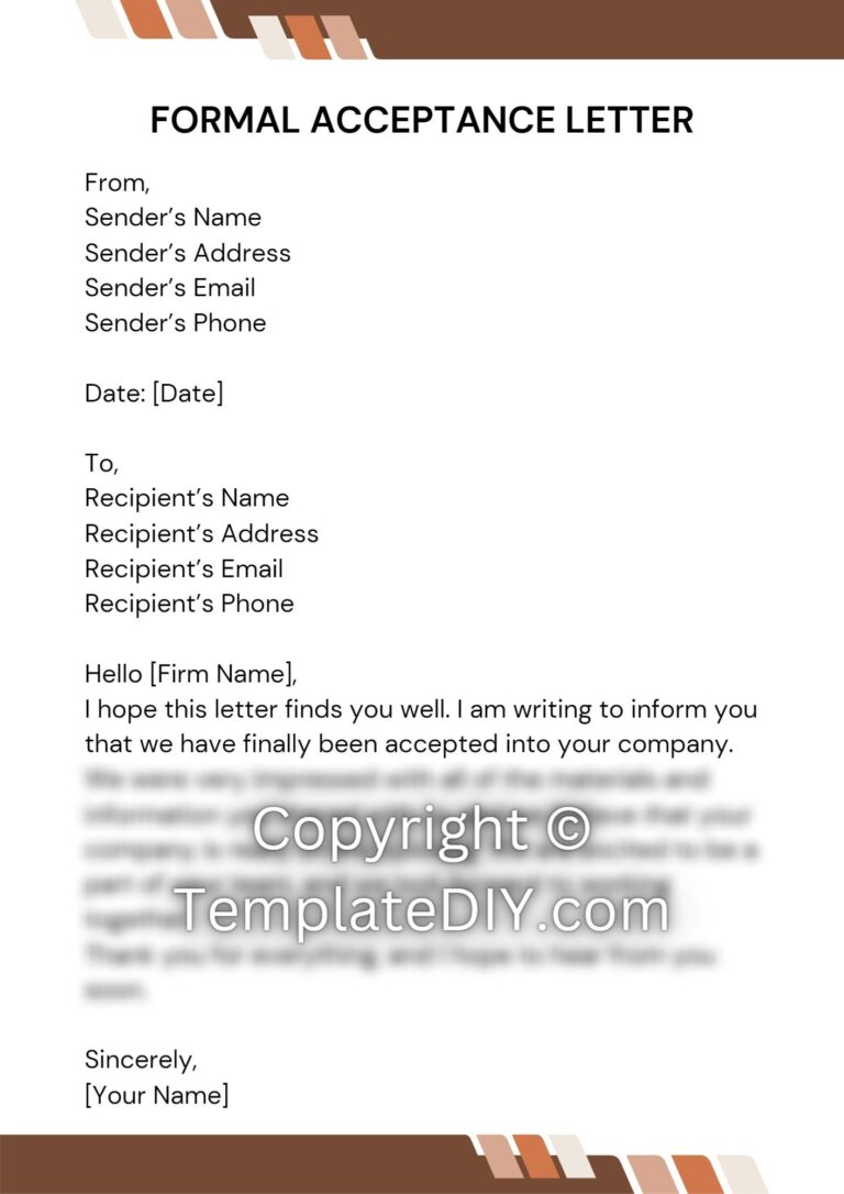 Formal Acceptance Letter Sample Template Examples [Word]