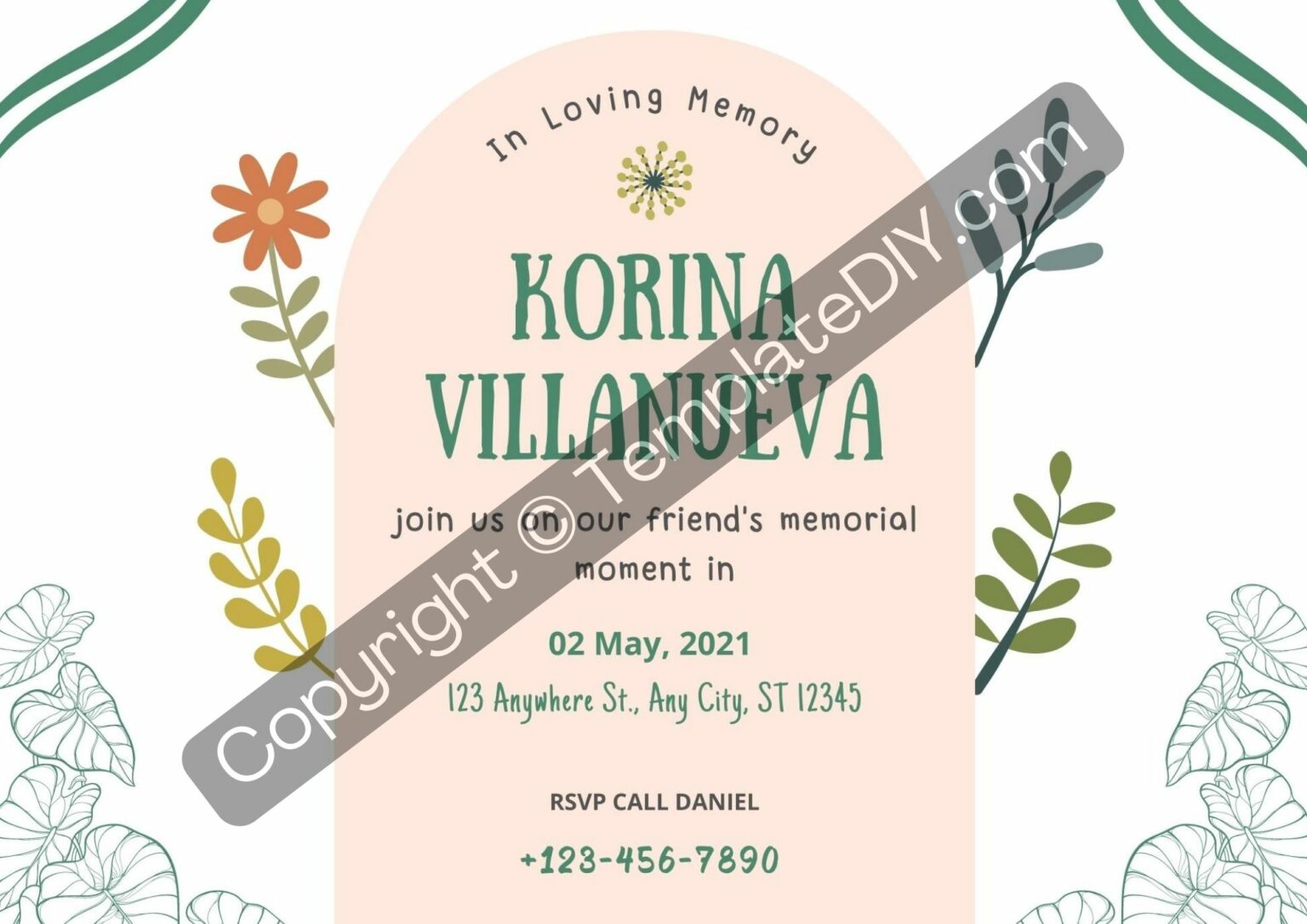 Funeral Invitation Template Printable Blank PDF, Word