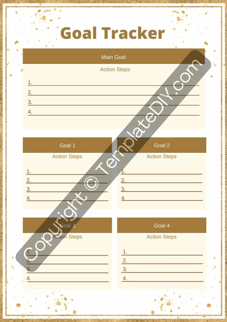 Goal Tracker Template Blank Printable PDF, Word, Excel