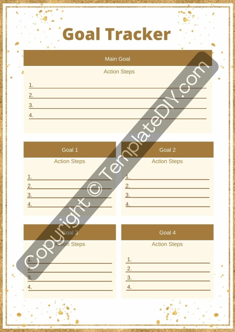 Goal Tracker Template Blank Printable PDF, Word, Excel