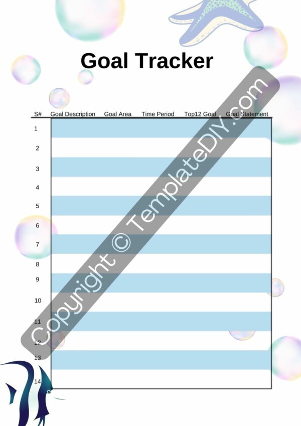 Goal Tracker Template Blank Printable PDF, Word, Excel