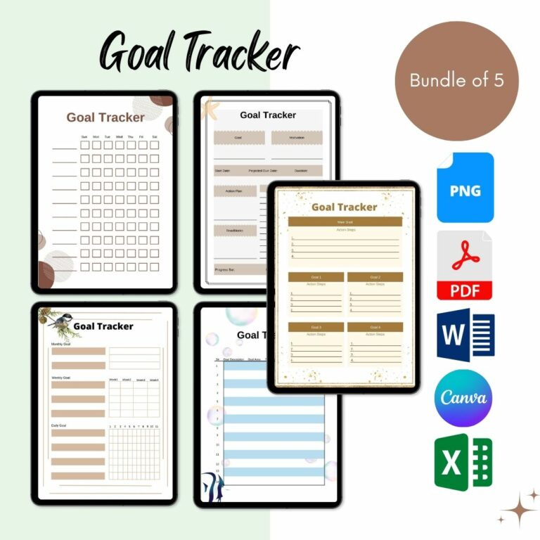 Goal Tracker Template Blank Printable PDF, Word, Excel