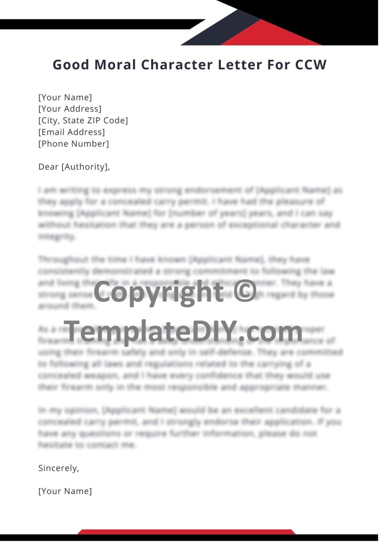 Concealed Carry Permit Good Moral Character Letter | Download Now