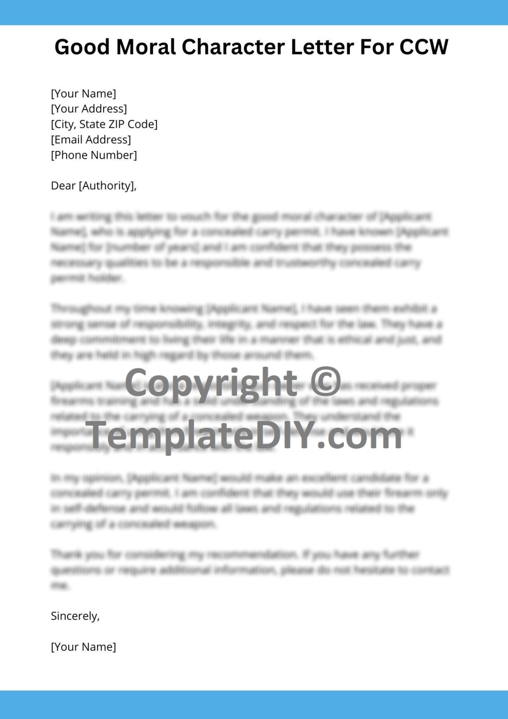 Concealed Carry Permit Good Moral Character Letter | Download Now