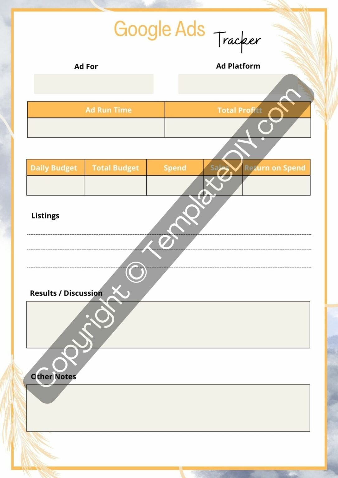 Google Ads Tracking Template Printable PDF, Word, Excel