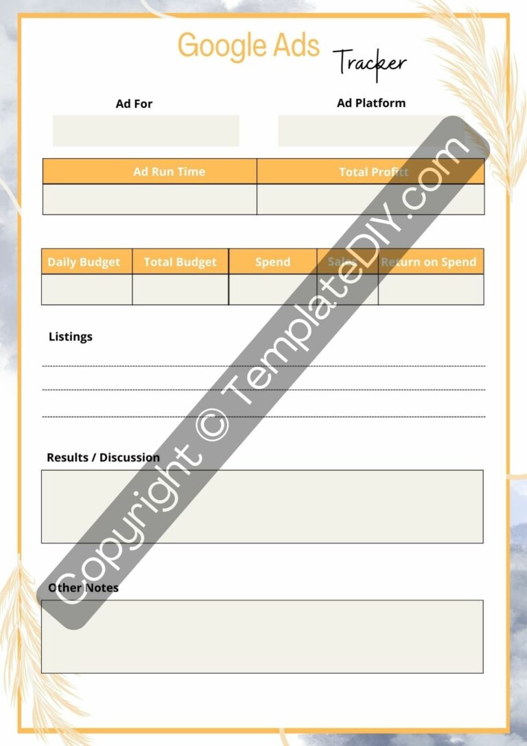 Google Ads Tracking Template Printable PDF, Word, Excel