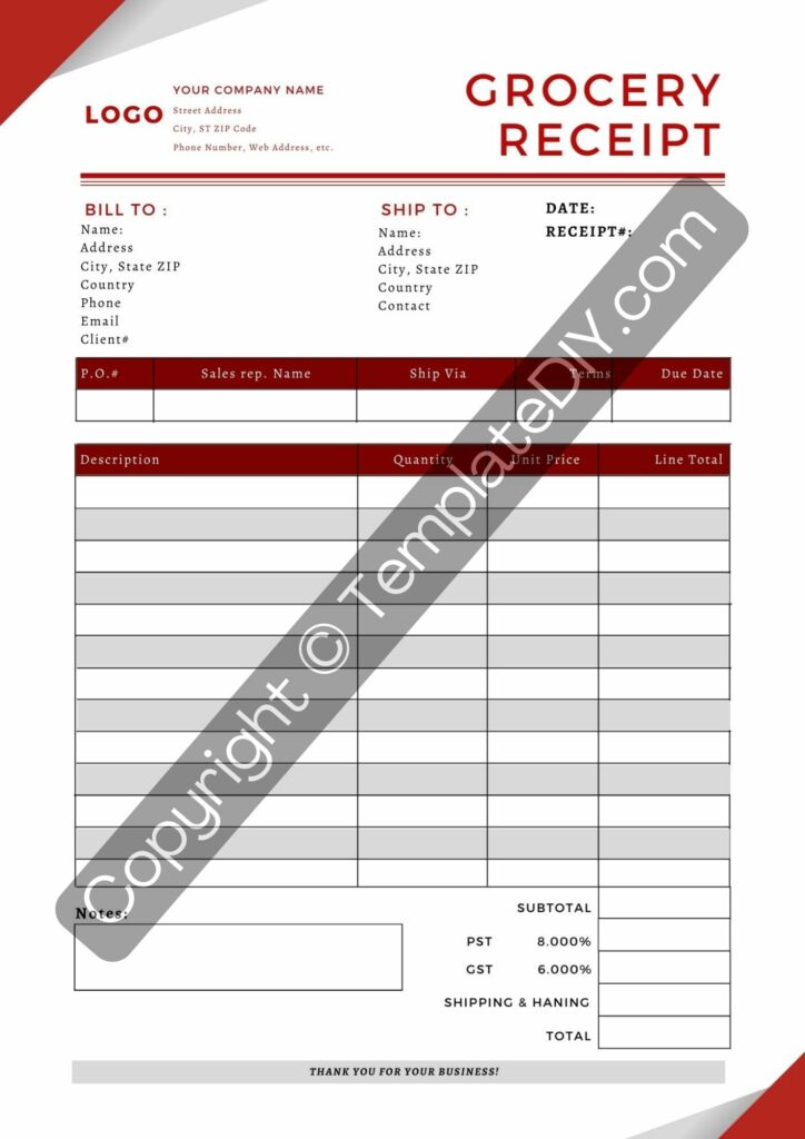 Grocery Store Receipt Template Printable PDF, Excel, Word