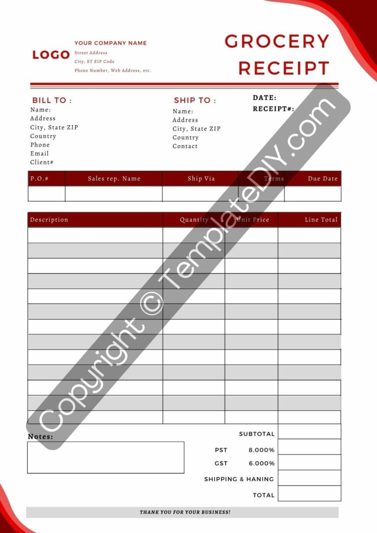 Grocery Store Receipt Template Printable PDF, Excel, Word