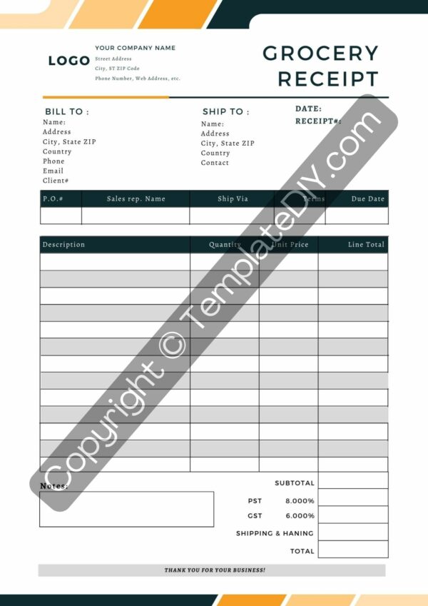 Grocery Store Receipt Template Printable PDF, Excel, Word