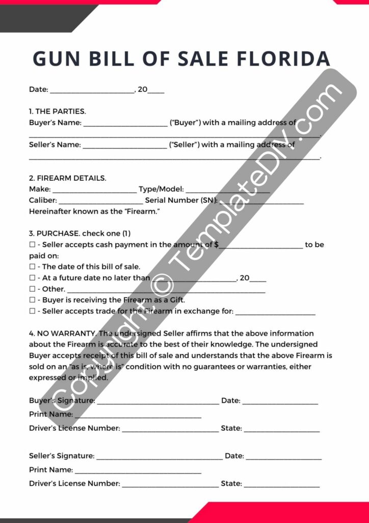 Florida Gun Bill of Sale Template – Printable PDF & Word