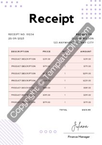 Handwritten Receipt Template Printable PDF, Excel, Word