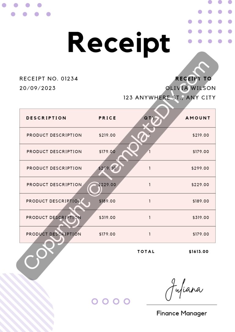 Handwritten Receipt Template Printable PDF, Excel, Word