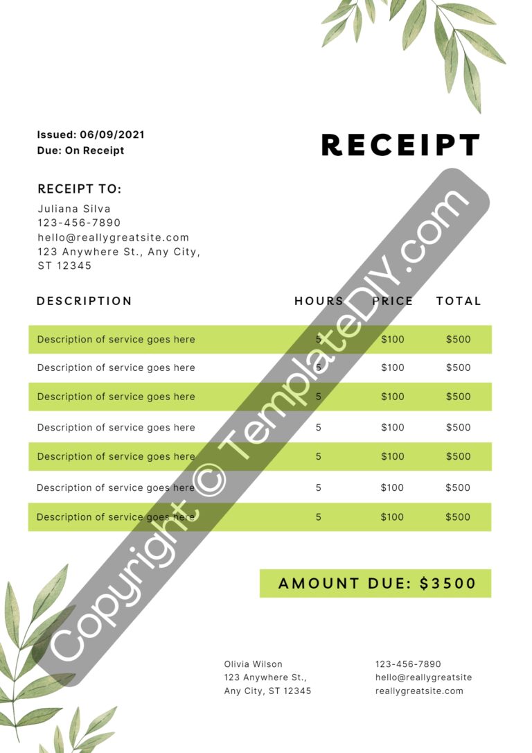 Handwritten Receipt Template Printable PDF, Excel, Word