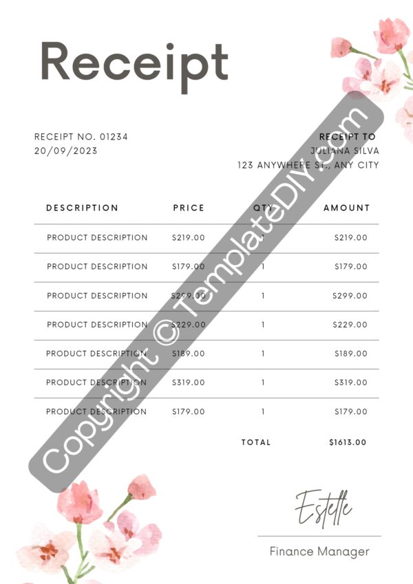 Handwritten Receipt Template Printable PDF, Excel, Word