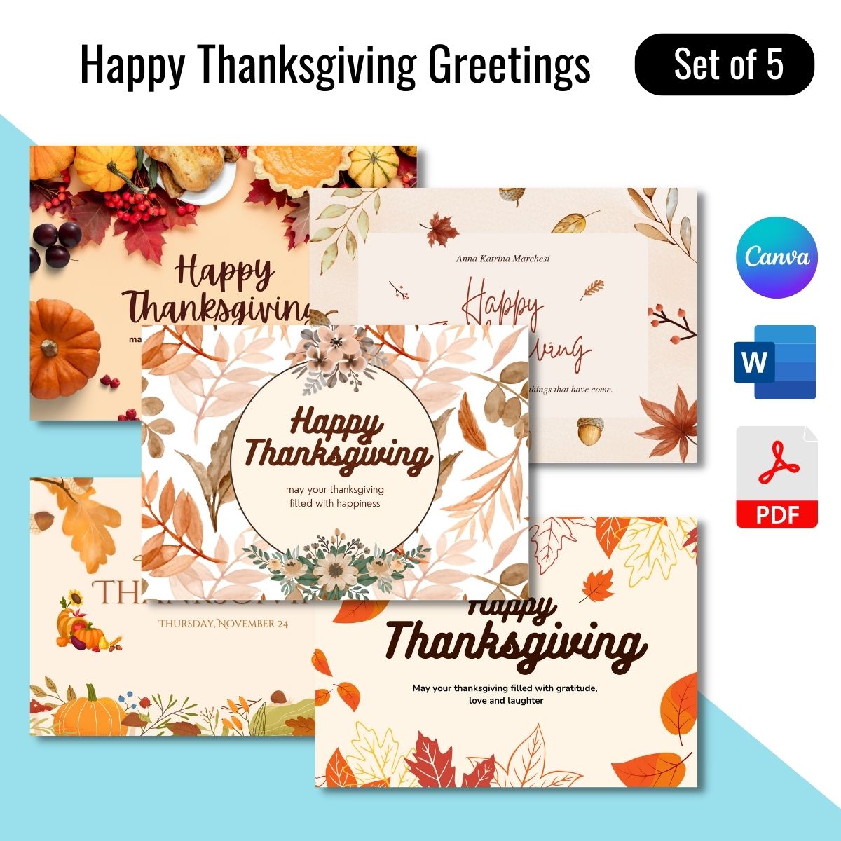 Happy Thanksgiving Greetings Printable Template PDF, word