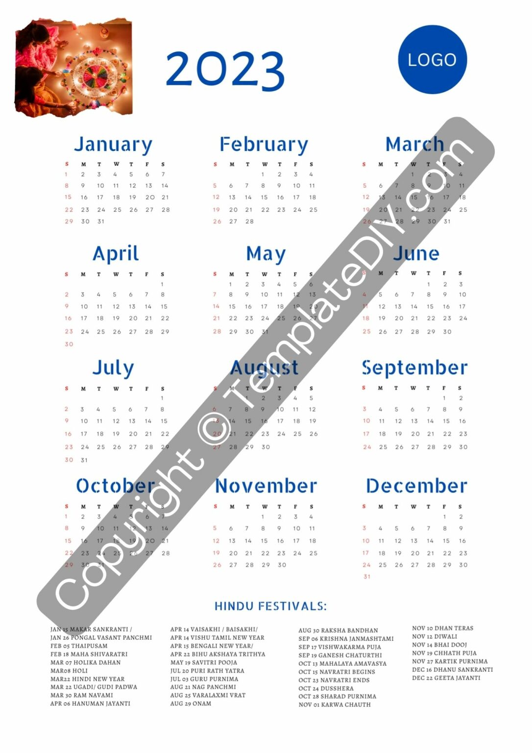 Hindu Calendar 2025 Template Printable in PDF, Word