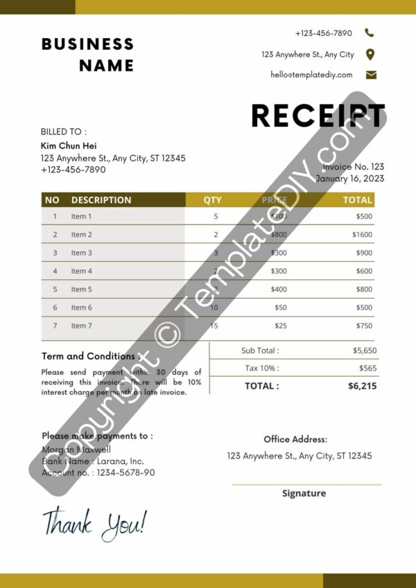 Home Business Receipt Template Printable PDF, Excel, Word