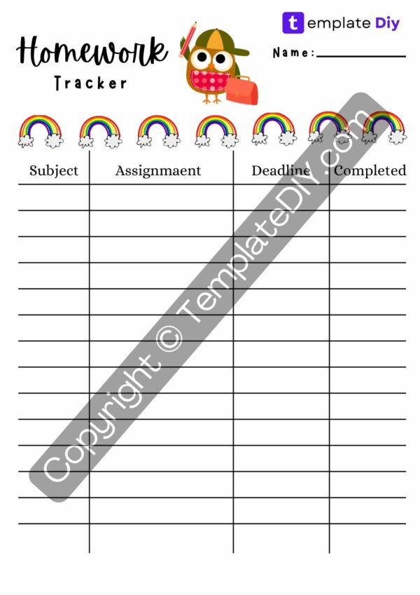 Homework Tracker Template Blank Printable PDF, Word, Excel