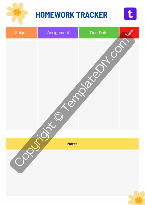 Homework Tracker Template Blank Printable PDF, Word, Excel