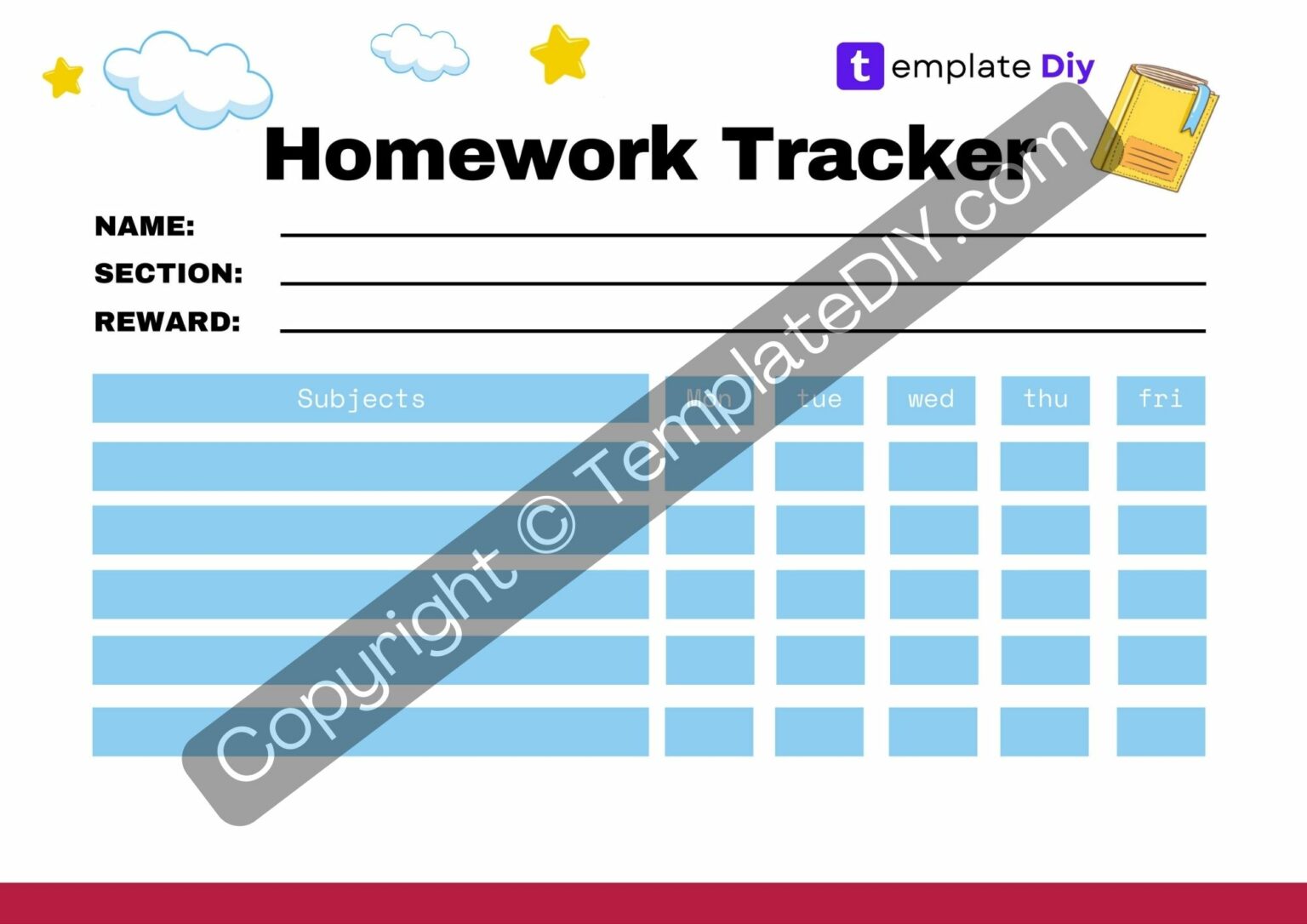 Homework Tracker Template Blank Printable PDF, Word, Excel