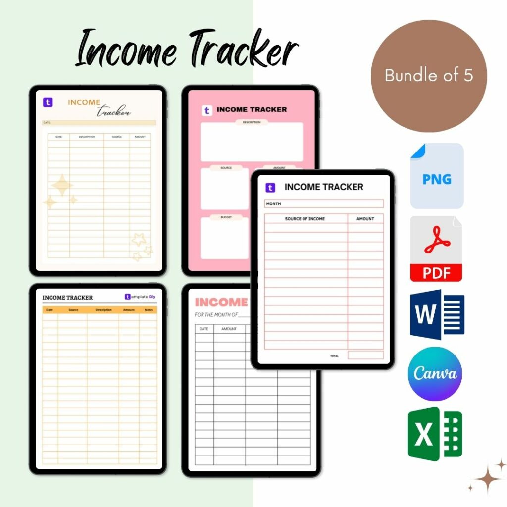 Income Tracker Template Blank Printable PDF, Word, Excel