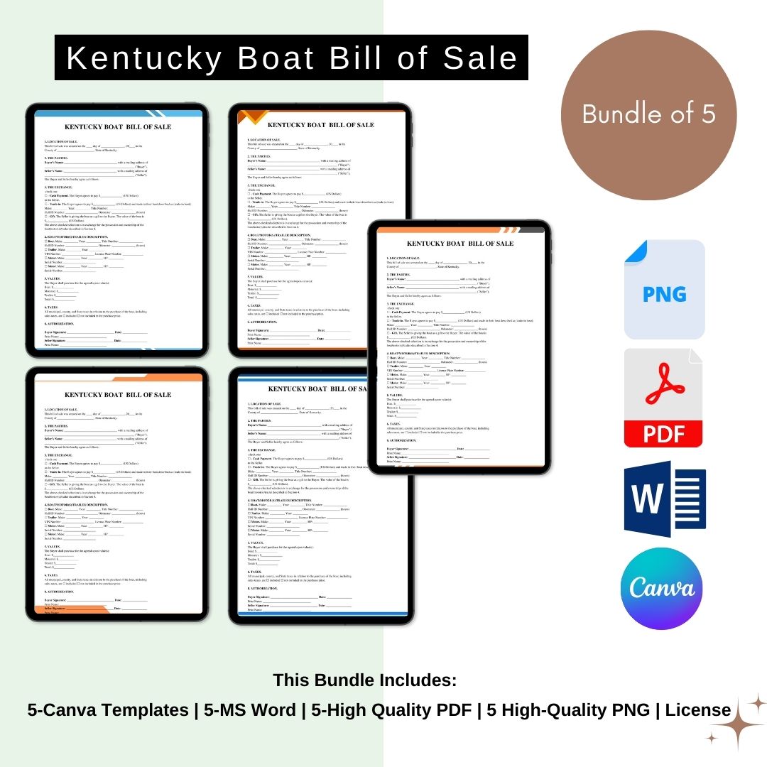 Kentucky Boat Bill of Sale [KY] Form Template PDF, Word
