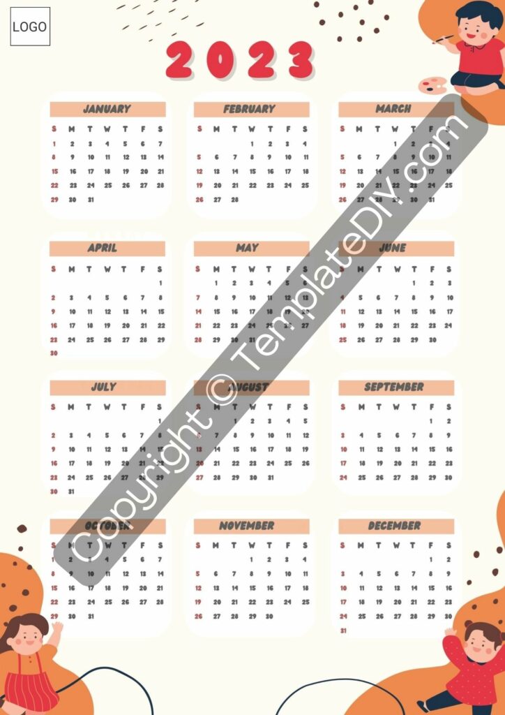 Kids 2023 Calendar Printable Template in Pdf, Excel & Word