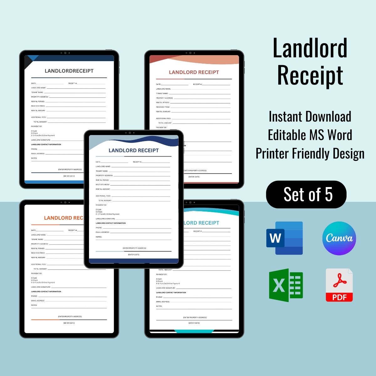 Landlord Receipt Template Printable Blank PDF, Word, Excel