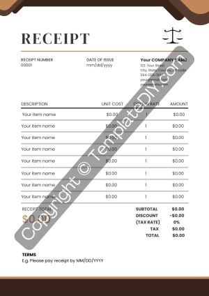 Law Firm Receipt Template Printable Blank PDF, Word, Excel