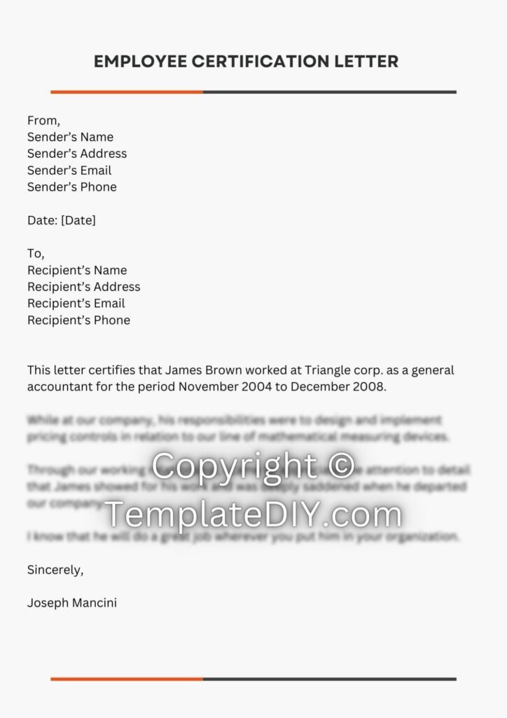 Official Employment Certification Letter Sample & Template