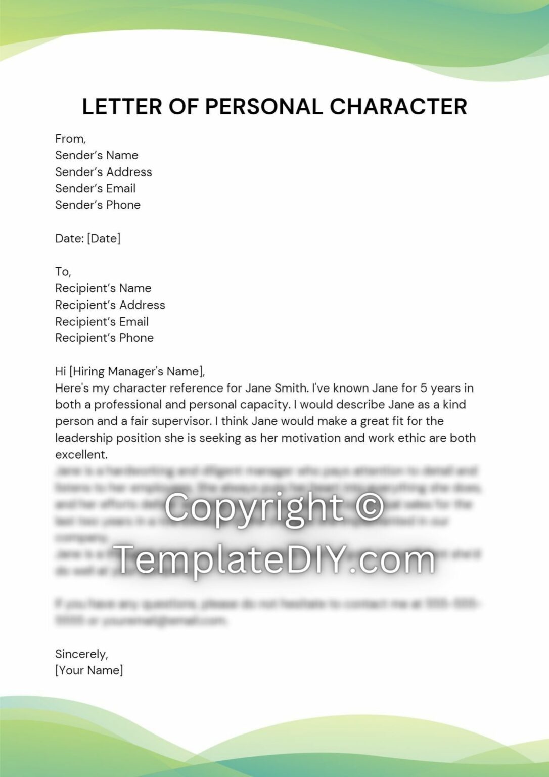 Letter of Personal Character Sample with Examples [Word]