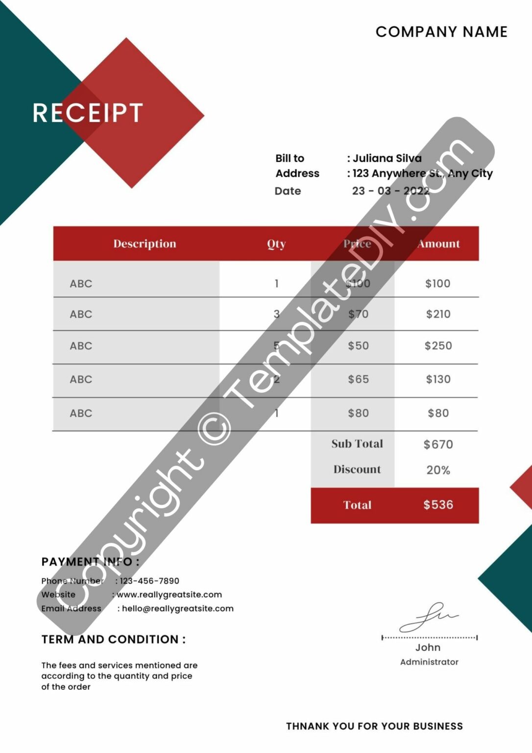 Modern Receipt Template Blank Printable PDF, Excel, Word
