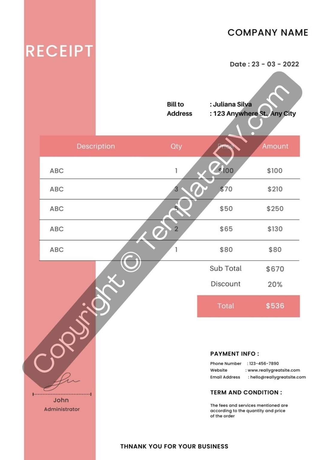Modern Receipt Template Blank Printable PDF, Excel, Word