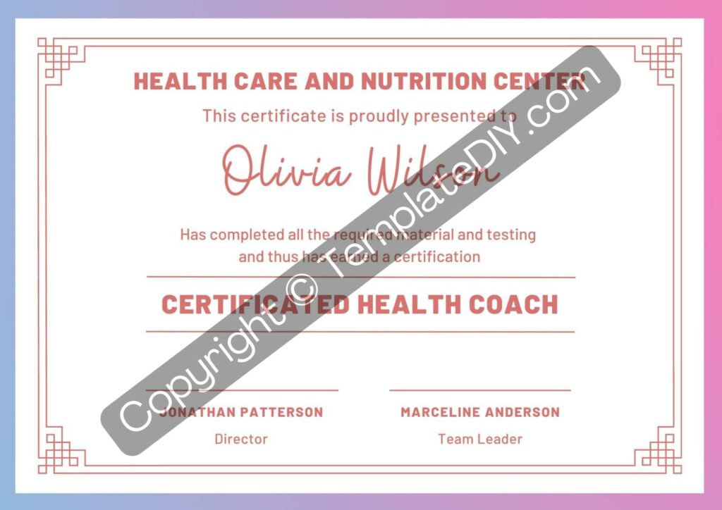 Certificate of Nutrition Template Blank Printable PDF, Word