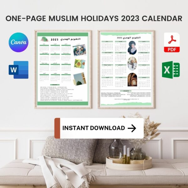 Muslim 2025 Holidays Calendar Printable Template PDF, Word
