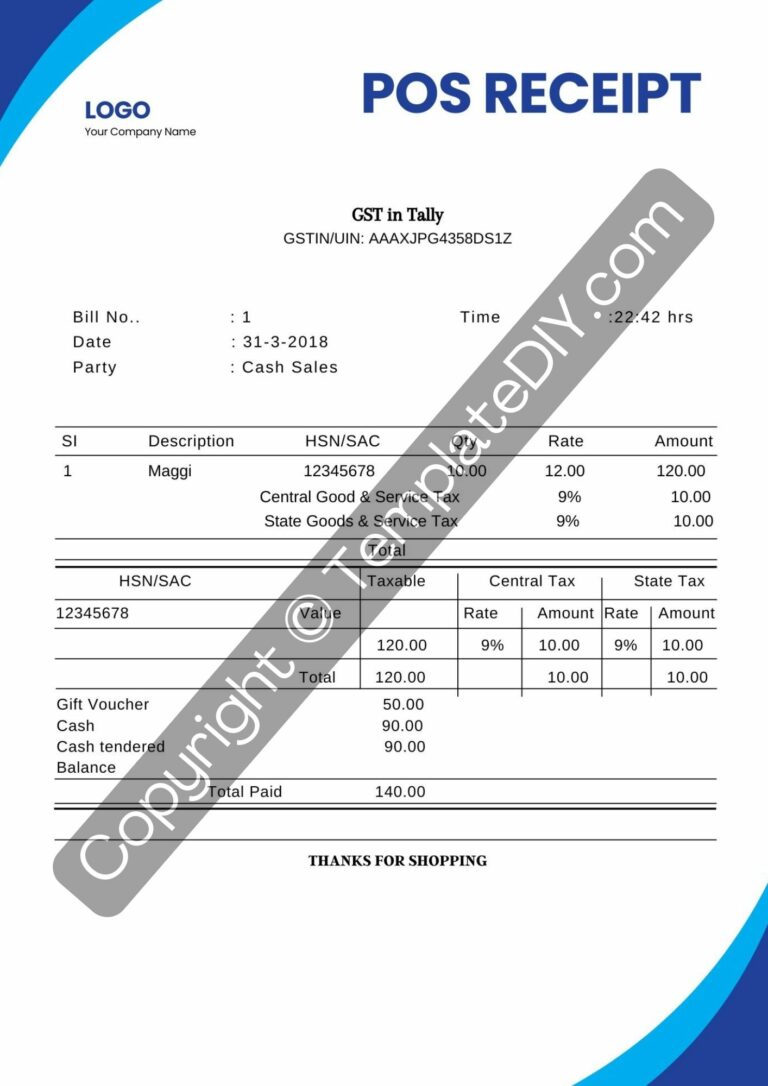 POS Receipt Template Blank Printable In PDF, Excel, Word