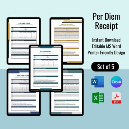 Per Diem Receipt Template Printable Blank PDF, Word, Excel
