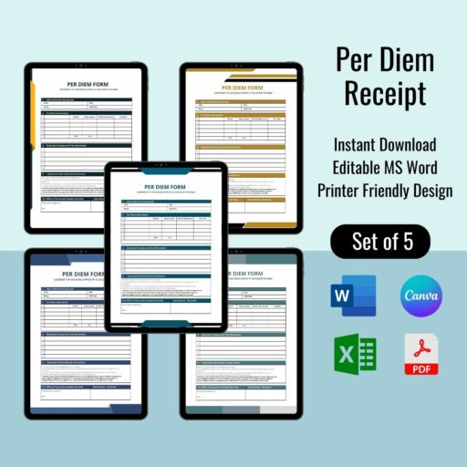 Per Diem Receipt Template Printable Blank PDF, Word, Excel