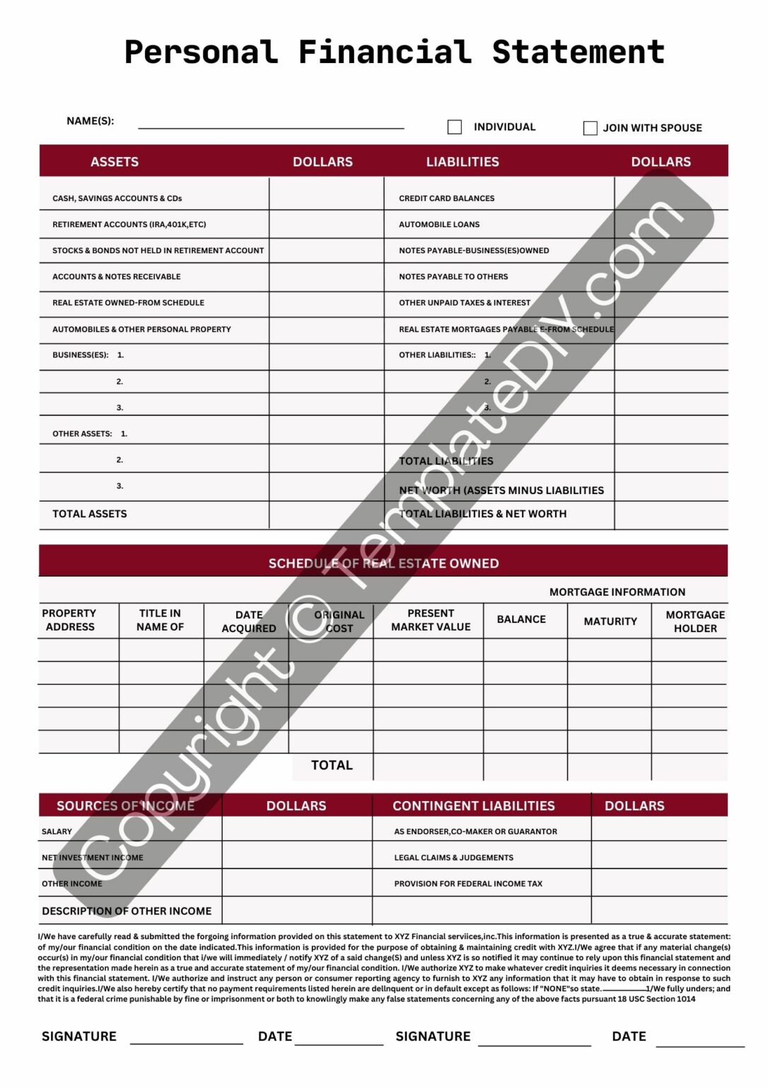 Personal Financial Statement Template in PDF, Word, Excel