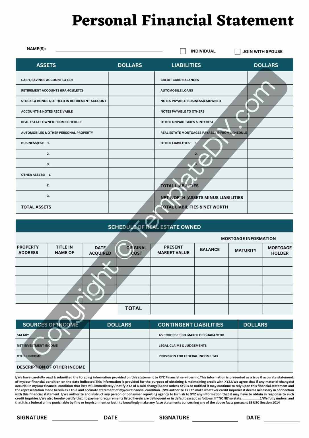 Personal Financial Statement Template in PDF, Word, Excel