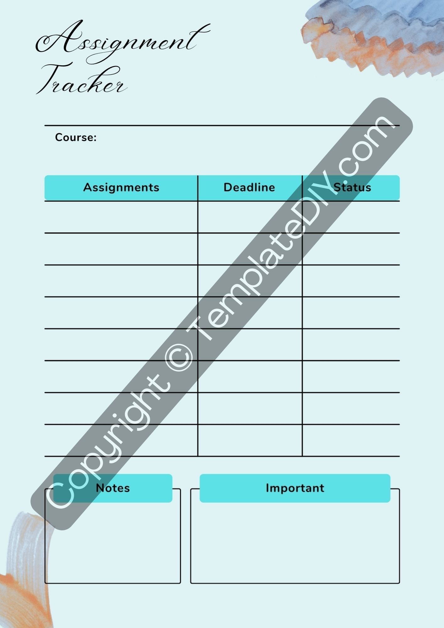 Assignment Tracker Template Printable Pdf Word Excel