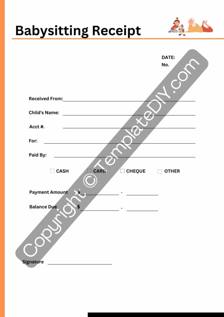 Babysitter Receipt Template Printable PDF, Excel, Word