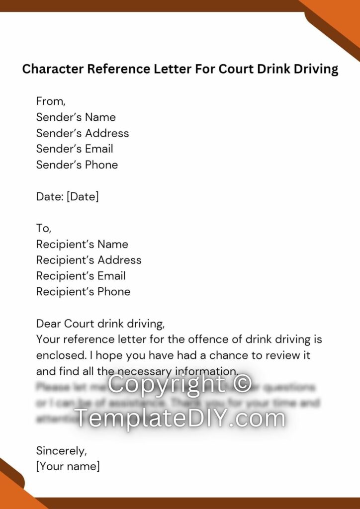 Character Reference Letter For Court Drink Driving Sample