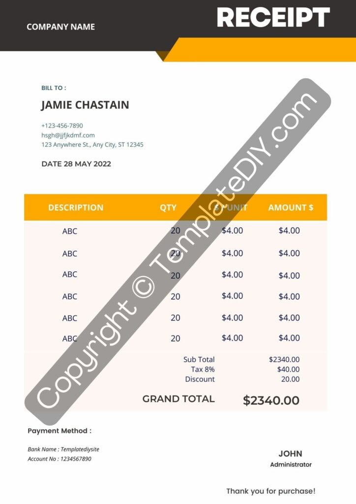 Clothing Receipt Template Blank Printable PDF, Excel, Word