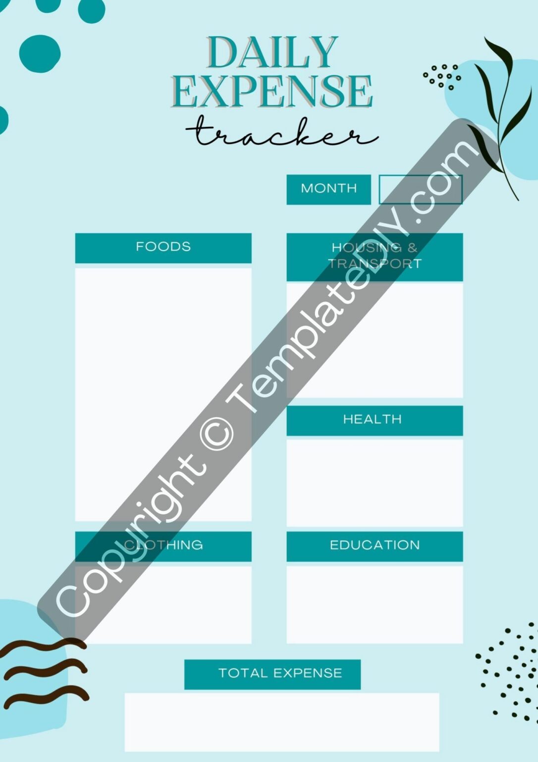 Daily Expense Tracker Template Printable PDF, Word, Excel