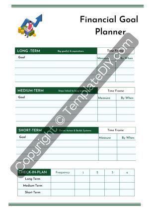 Financial Goal Planner Template Printable PDF, Word, Excel