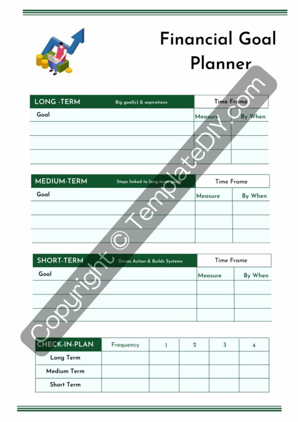 Financial Goal Planner Template Printable PDF, Word, Excel