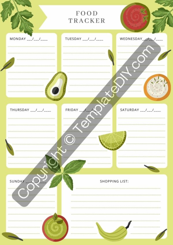 Food Tracker Template Blank Printable PDF, Word, Excel